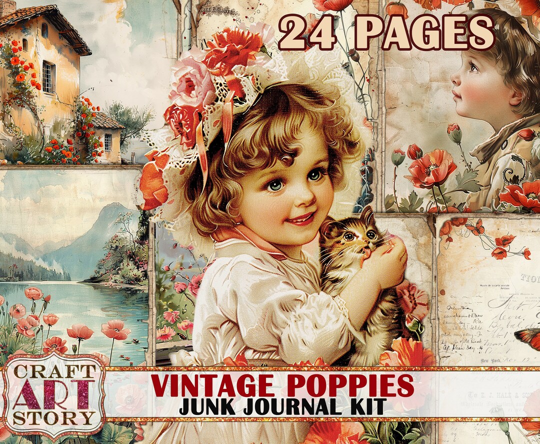 Vintage Poppies Junk Journal Kit,scrapbook Printables Digital Papers - Etsy