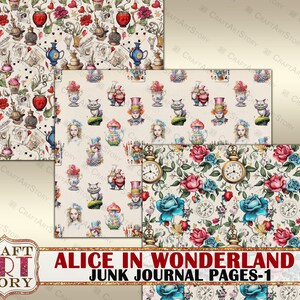 Alice Wonderland Junk Journal Pages,scrapbook Printables Digital Papers ...
