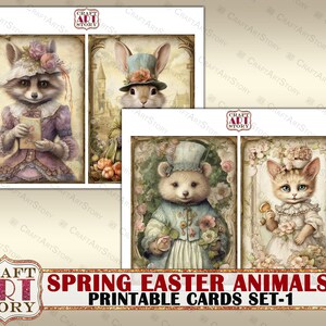 Vintage Spring Easter Printable Cards Set-1, Printables Digital Papers - Etsy