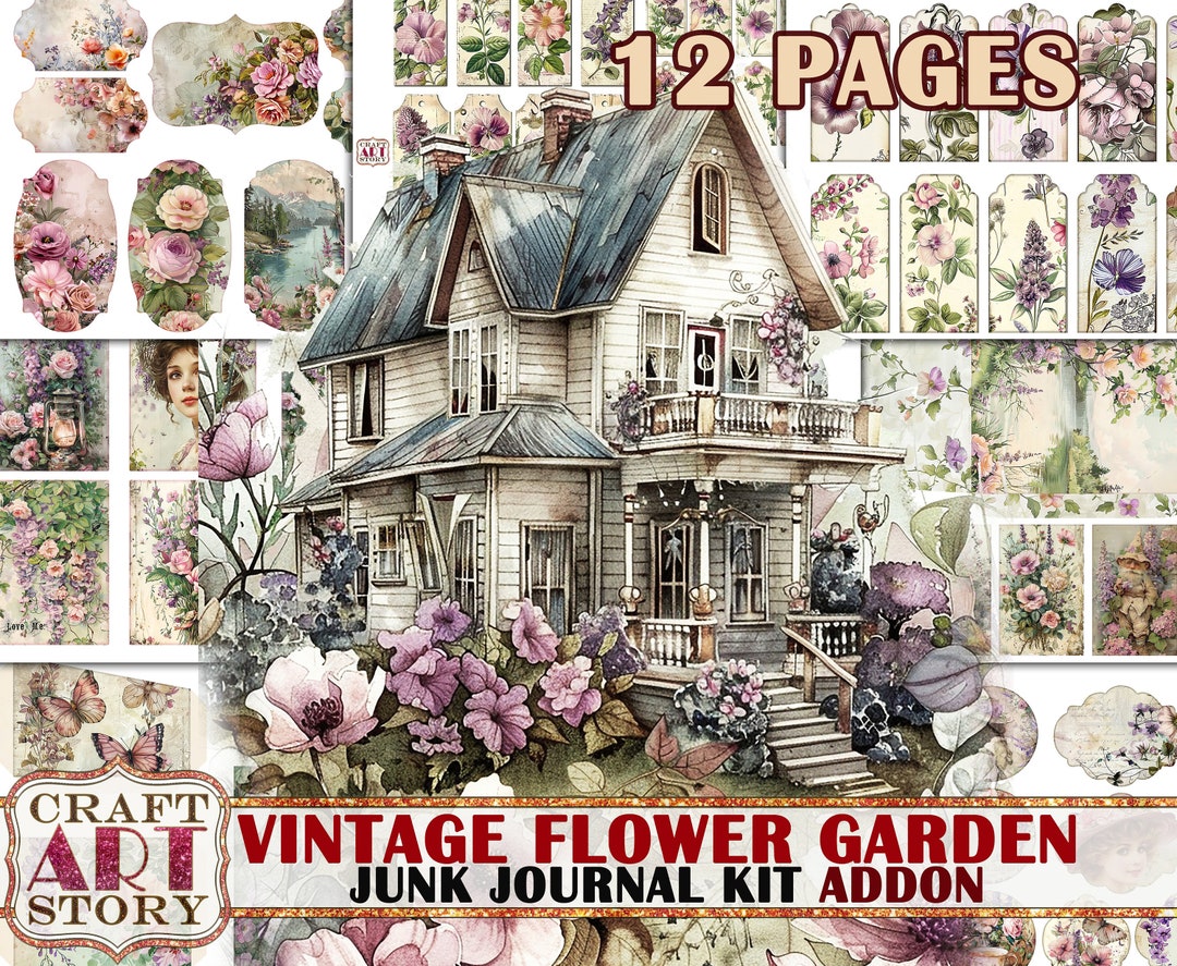 Vintage Flower Garden Junk Journal Kit Addon,scrapbook Printables ...