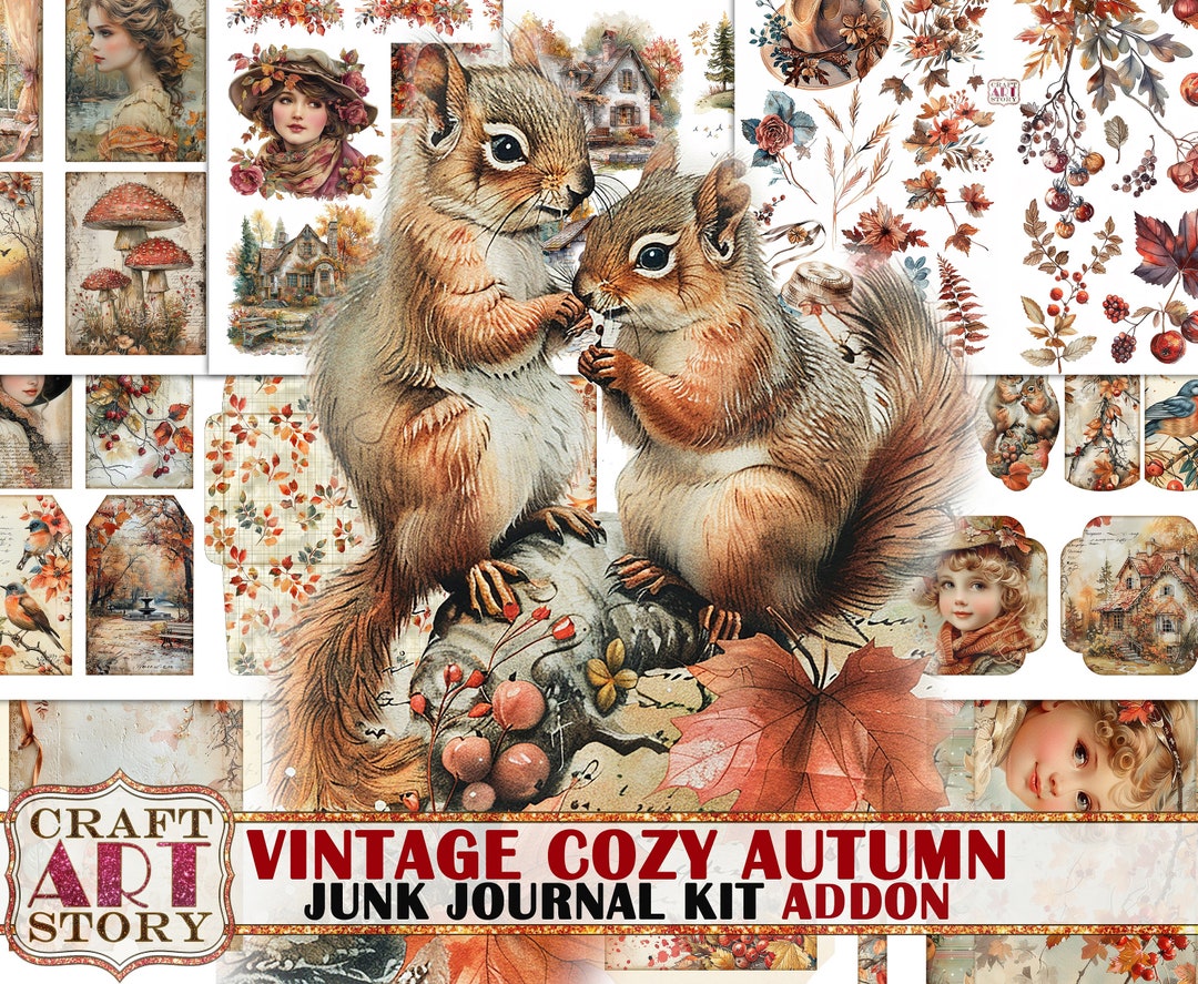 Vintage Cozy Autumn Junk Journal Pages Addon,scrapbook Printables ...