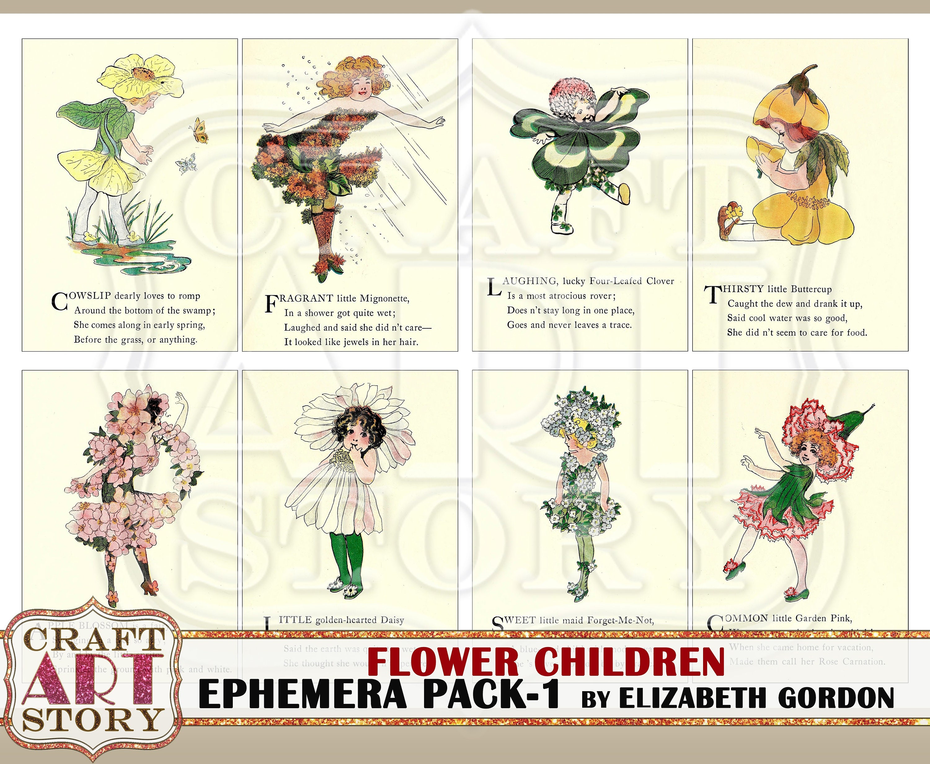 Vintage Flower Children Ephemera Pack-1flower Girls Printable - Etsy