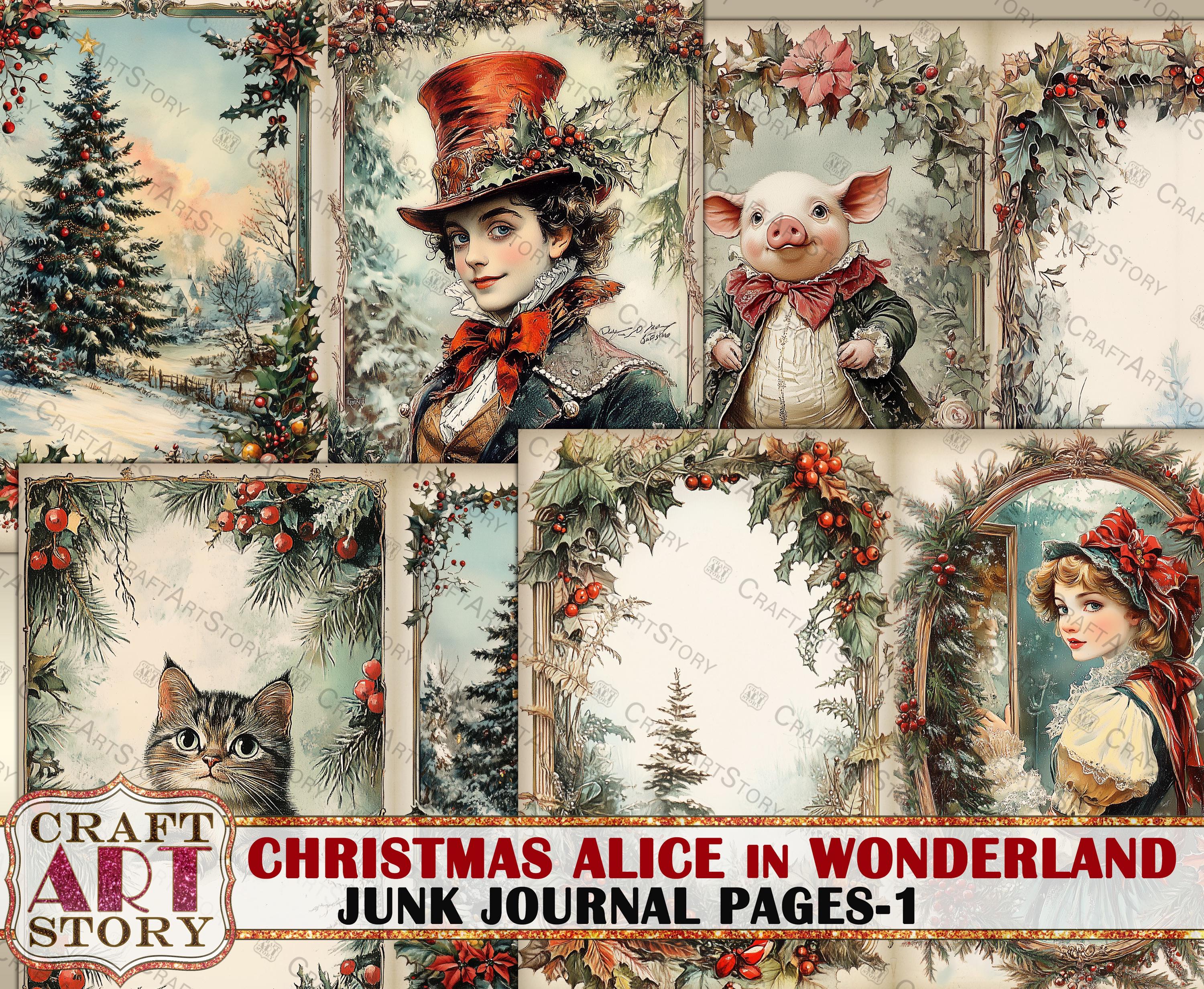 Christmas Alice Wonderland Junk Journal Pages,scrapbook Printables ...