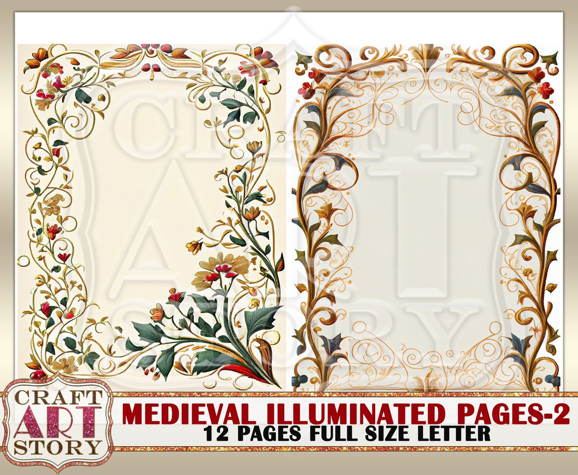 Medieval Illuminated Manuscript Journal Kit: Floral Border Pages ...