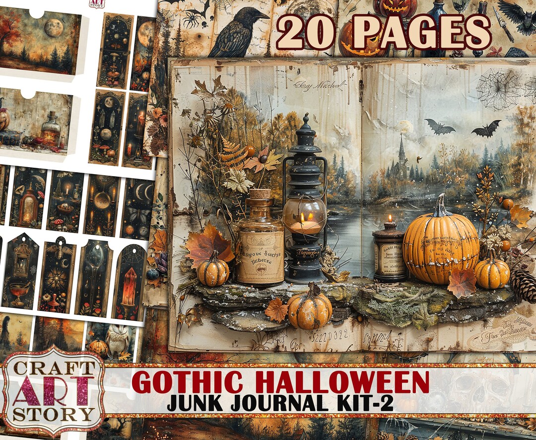 Vintage Gothic Halloween Junk Journal Kit-2,ephemera Printables Digital ...