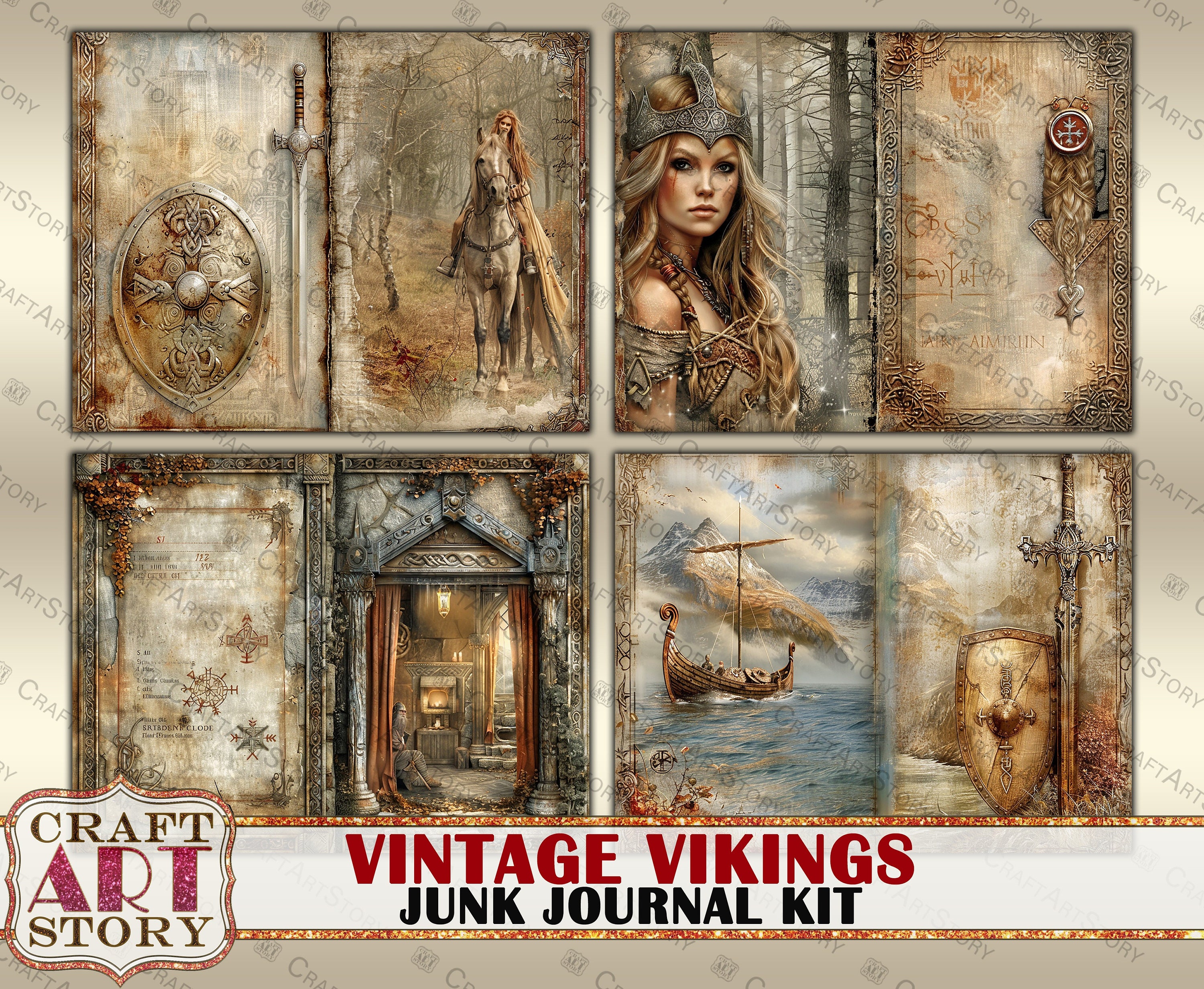 Vintage Vikings Junk Journal Pages,viking Warrior Collage Fantasy ...