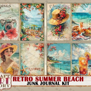 Retro Summer Beach Junk Journal Pages, Printables Digital Papers - Etsy