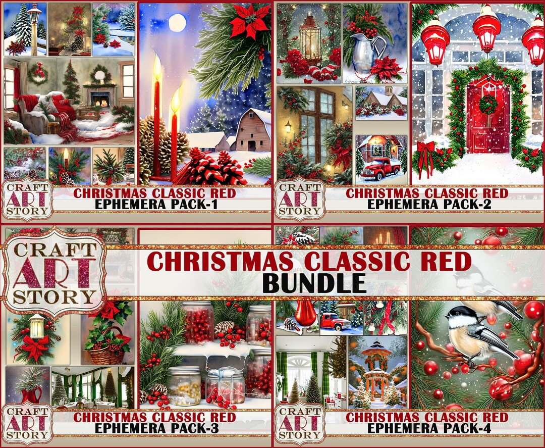 Christmas Classic Red Ephemera Bundle,retro Card,vintage Paper Pack - Etsy