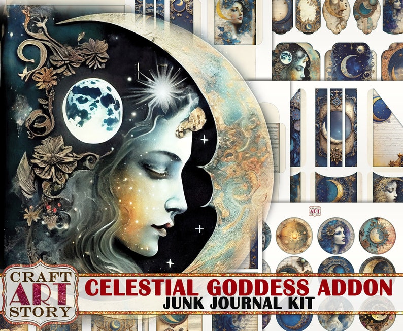 Vintage Celestial Goddess Junk Journal Pagesaddon Moon - Etsy