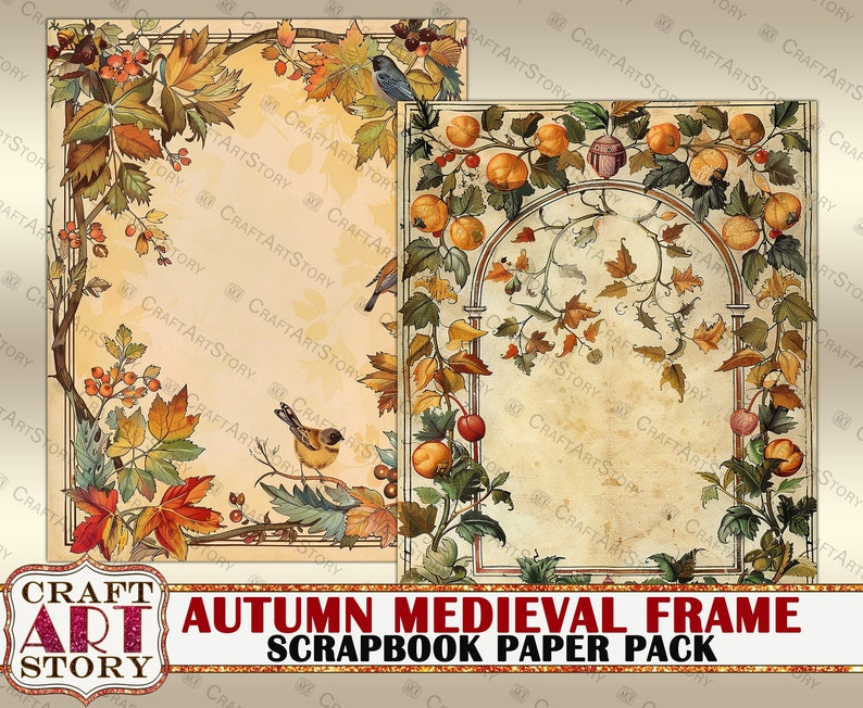 Vintage Autumn Illuminated Frame Journal Pages,border,scrapbook Paper ...
