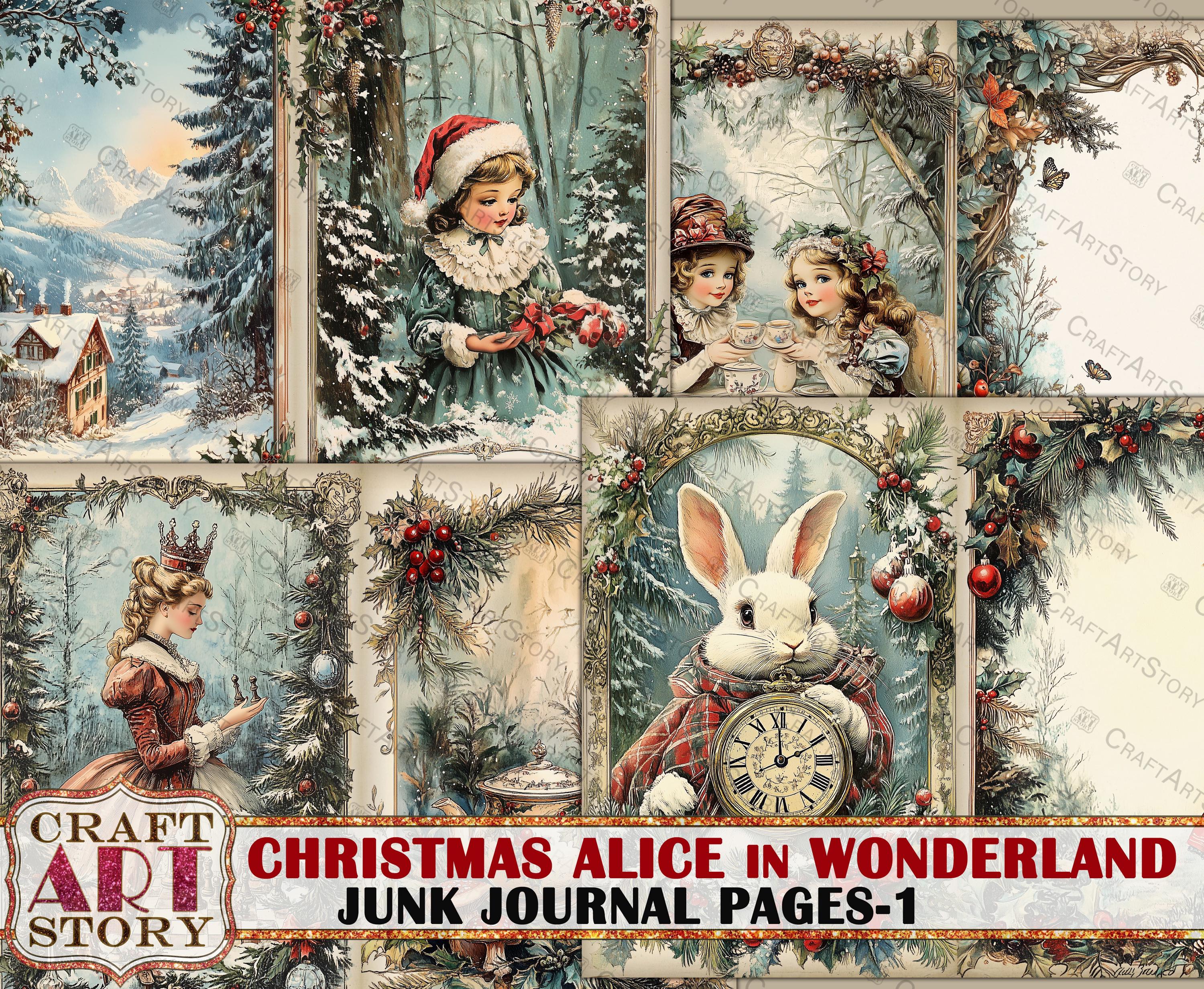 Christmas Alice Wonderland Junk Journal Pages,scrapbook Printables ...