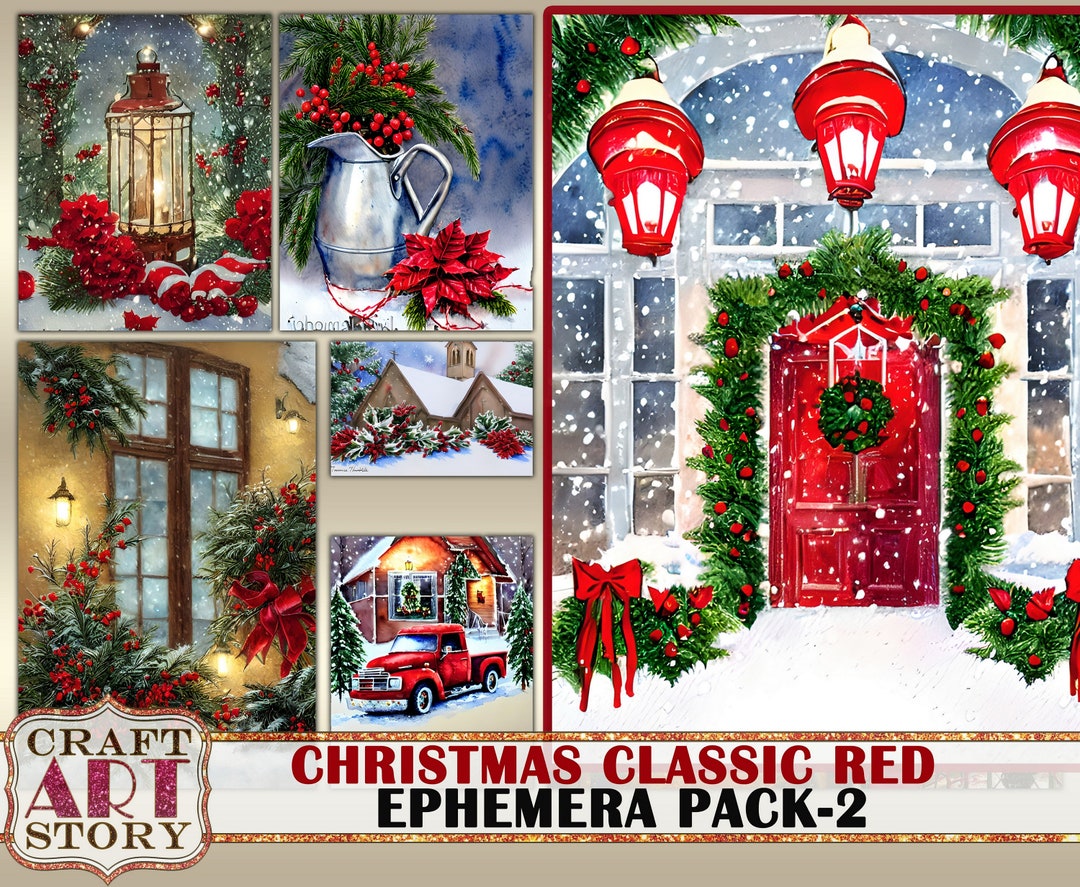 Christmas Classic Red Ephemera Pack-2,retro Card,vintage Paper Pack - Etsy