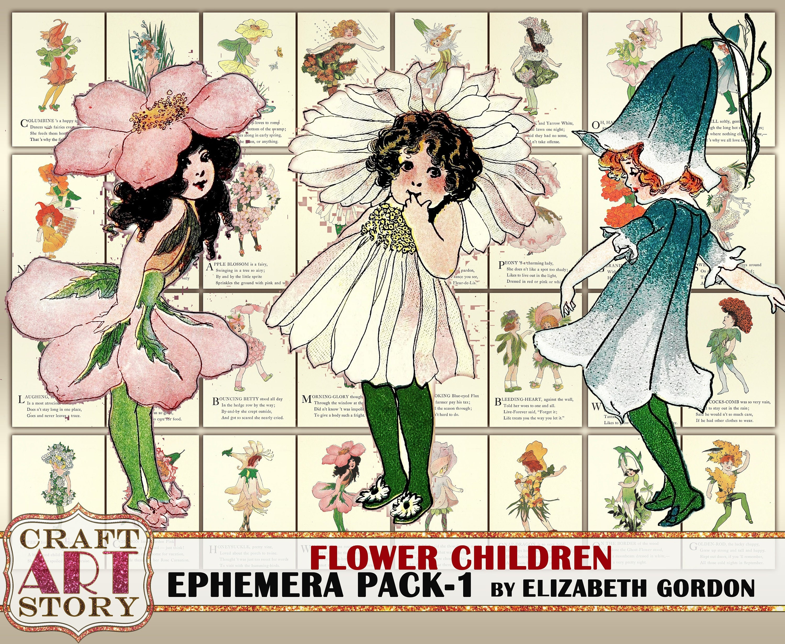 Vintage Flower Children Ephemera Pack-1flower Girls Printable - Etsy