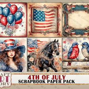 Vintage 4th of July Journal Scrapbook Paper Pack,8x8 DIGITAL Papers ...
