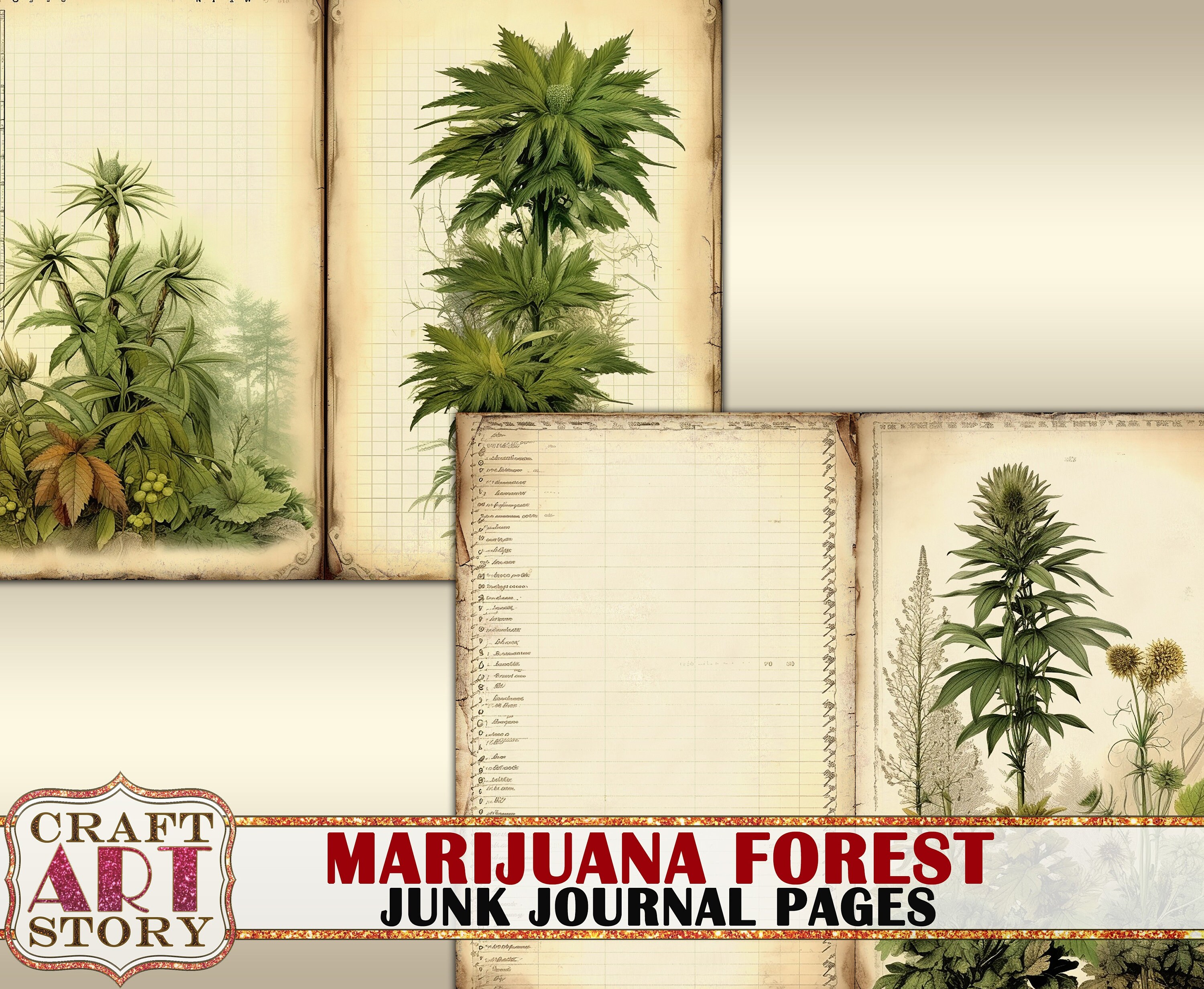 Marijuana Forest Junk Journal Pages,printables Digital Cannabis - Etsy