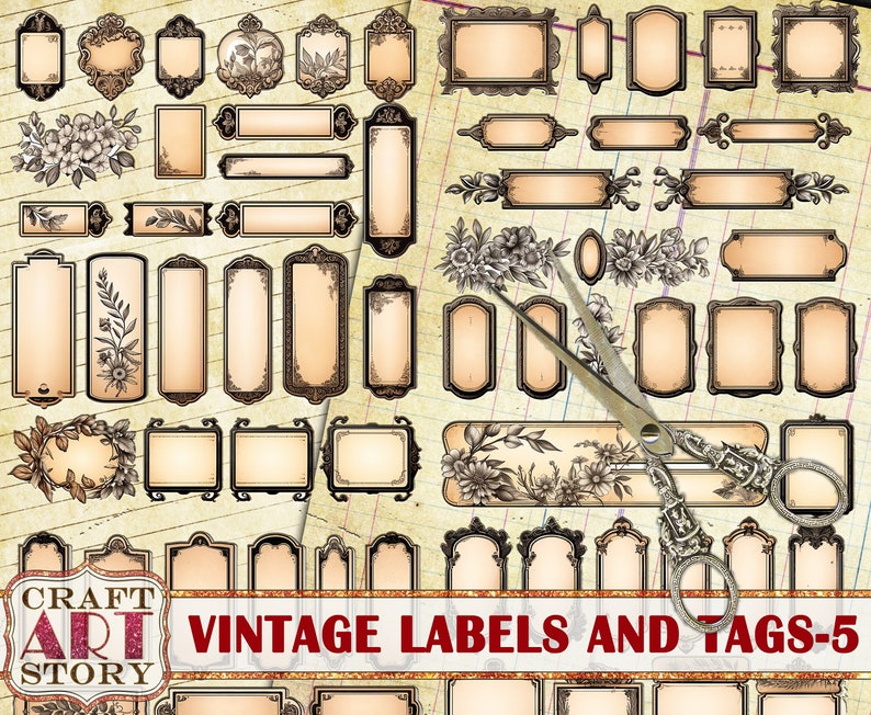 Vintage Labels Tags Blank Set-5printable Ephemera Label - Etsy