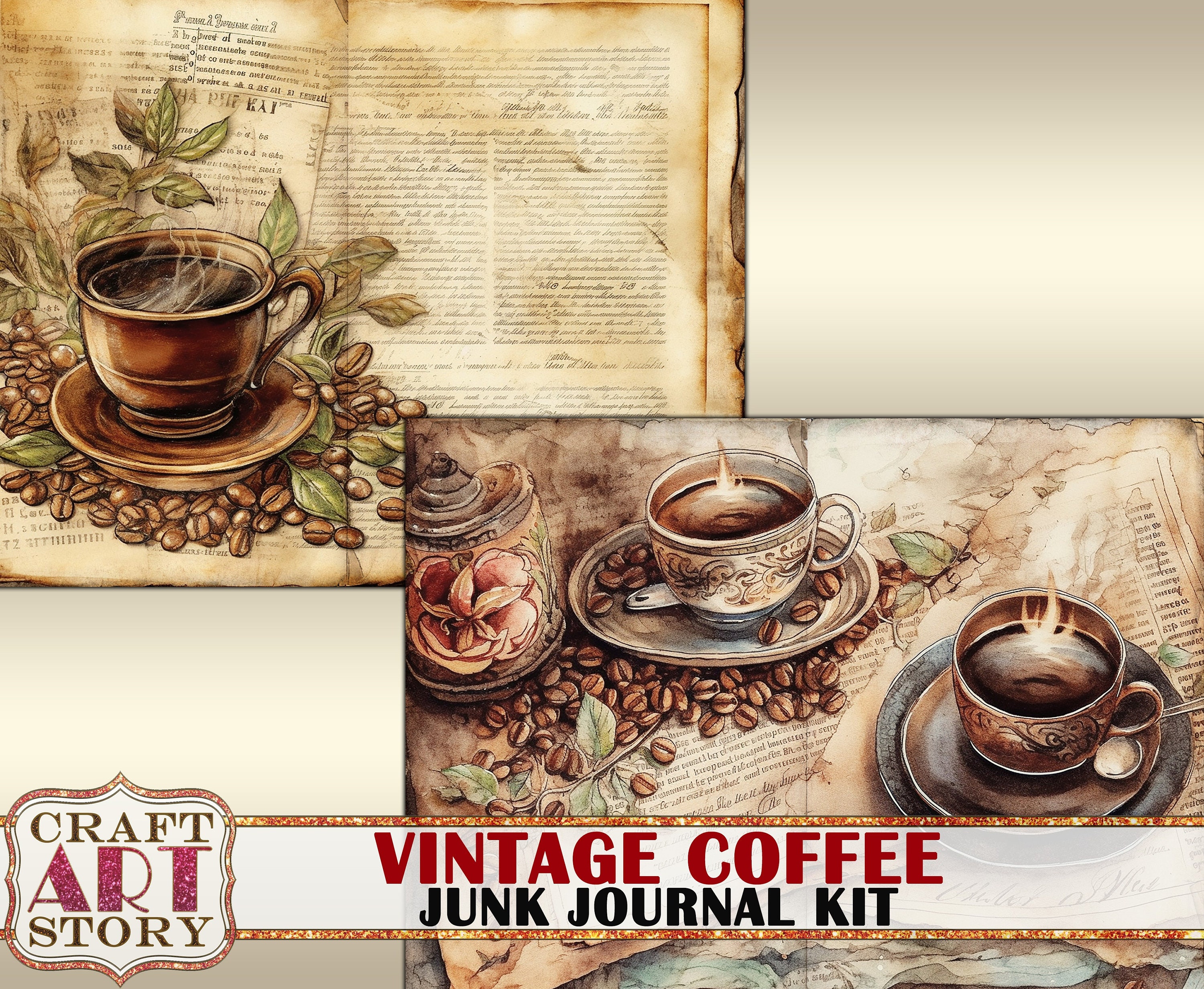 Vintage Coffee Junk Journal Pages Printablebackground Papers - Etsy
