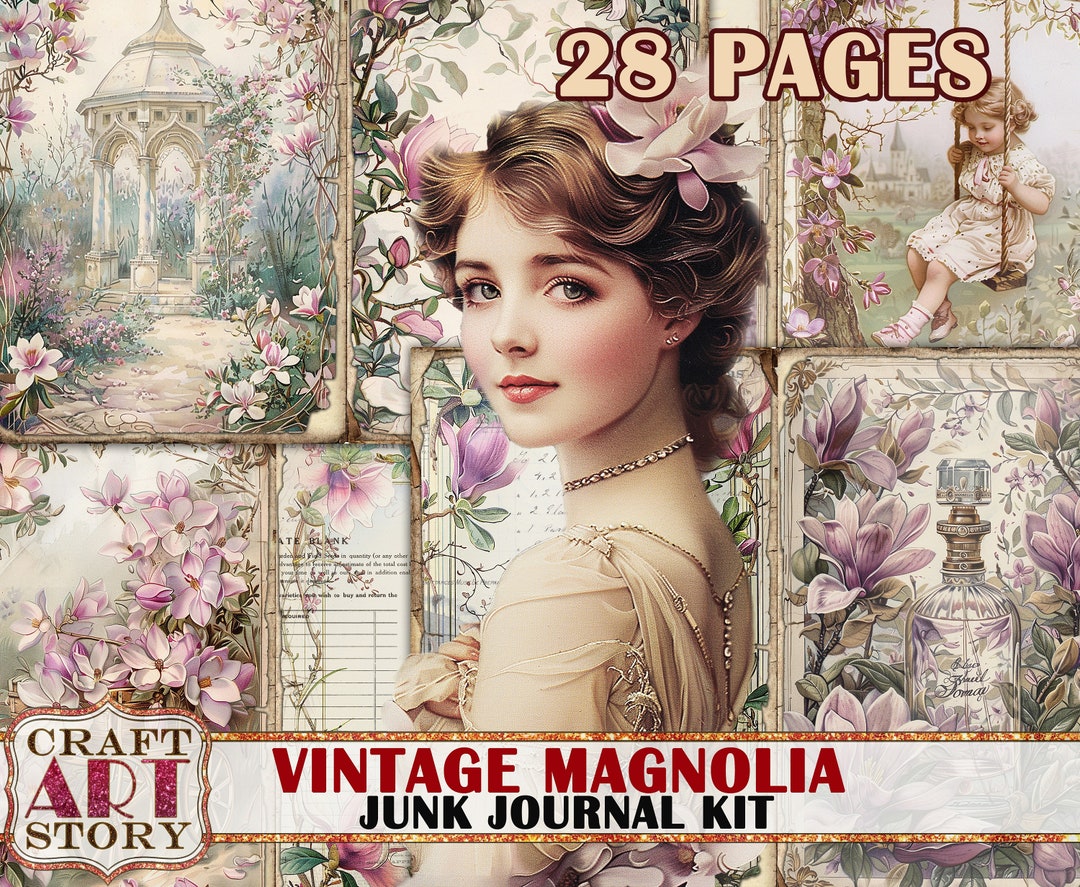 Vintage Magnolia Junk Journal Kit,scrapbook Printables Digital Papers ...