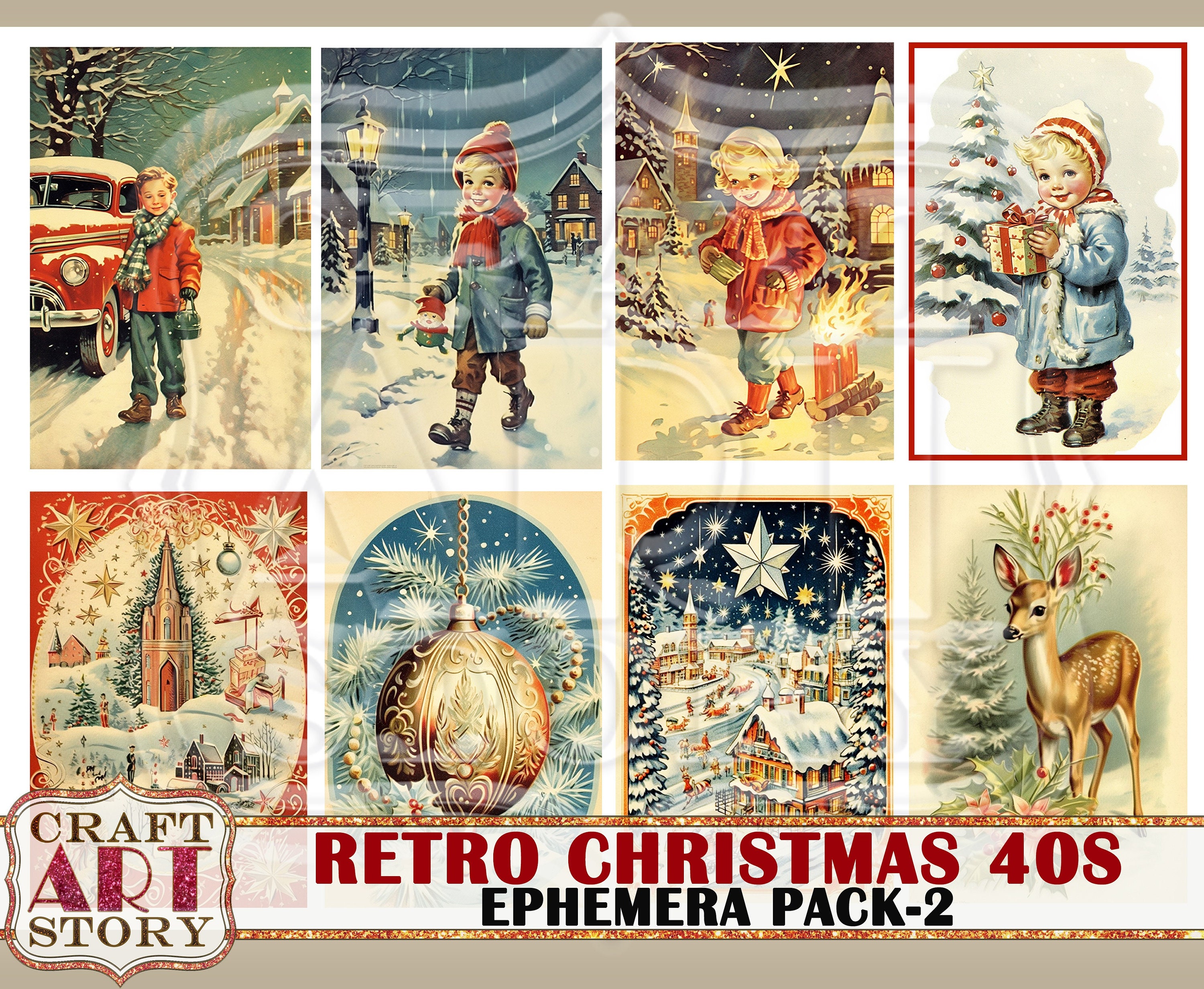 Retro Christmas Ephemera Pack1940s Papersretro Cardvintage - Etsy