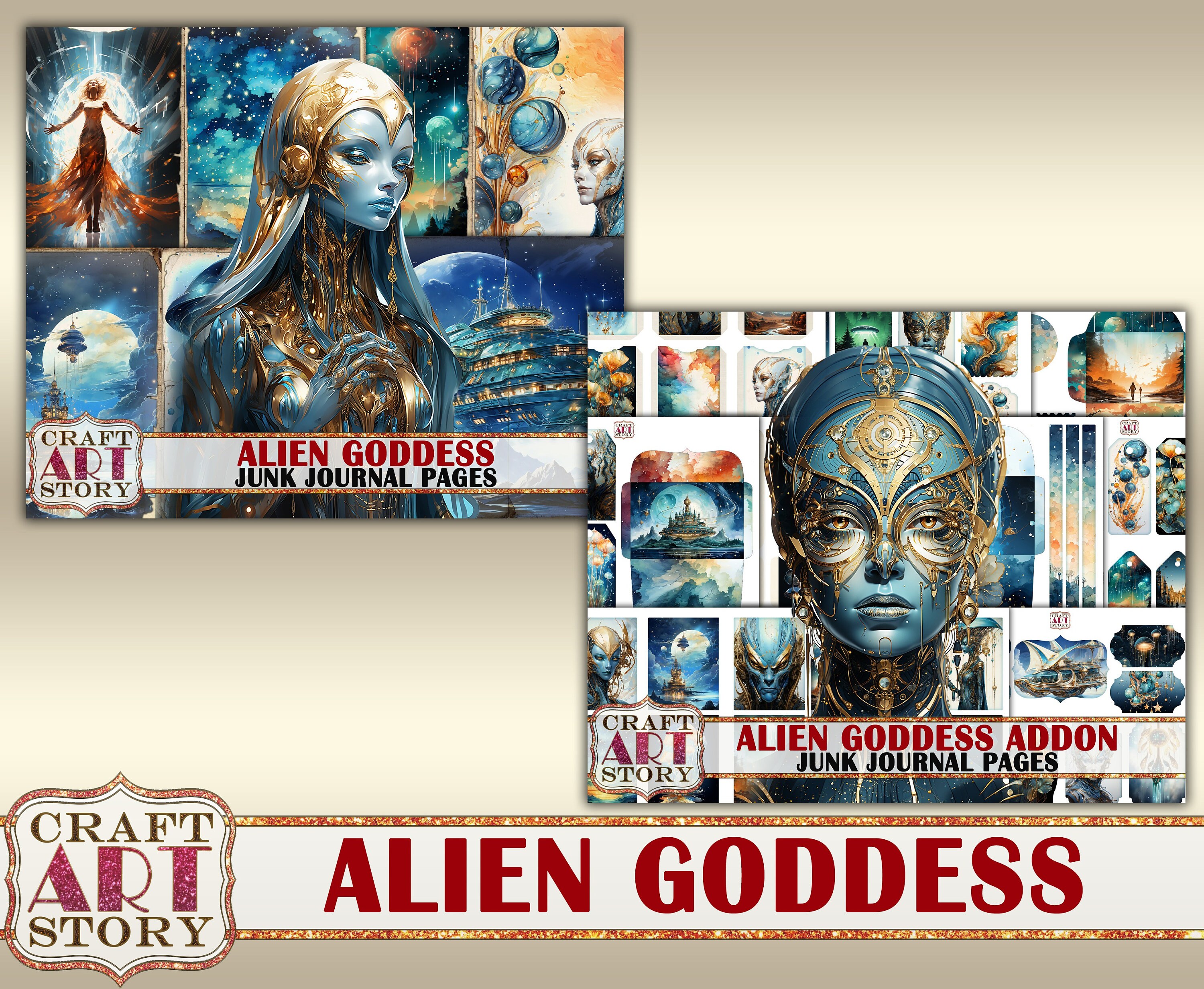Alien Goddess Junk Journal Pagesspace Scrapbook Printables - Etsy