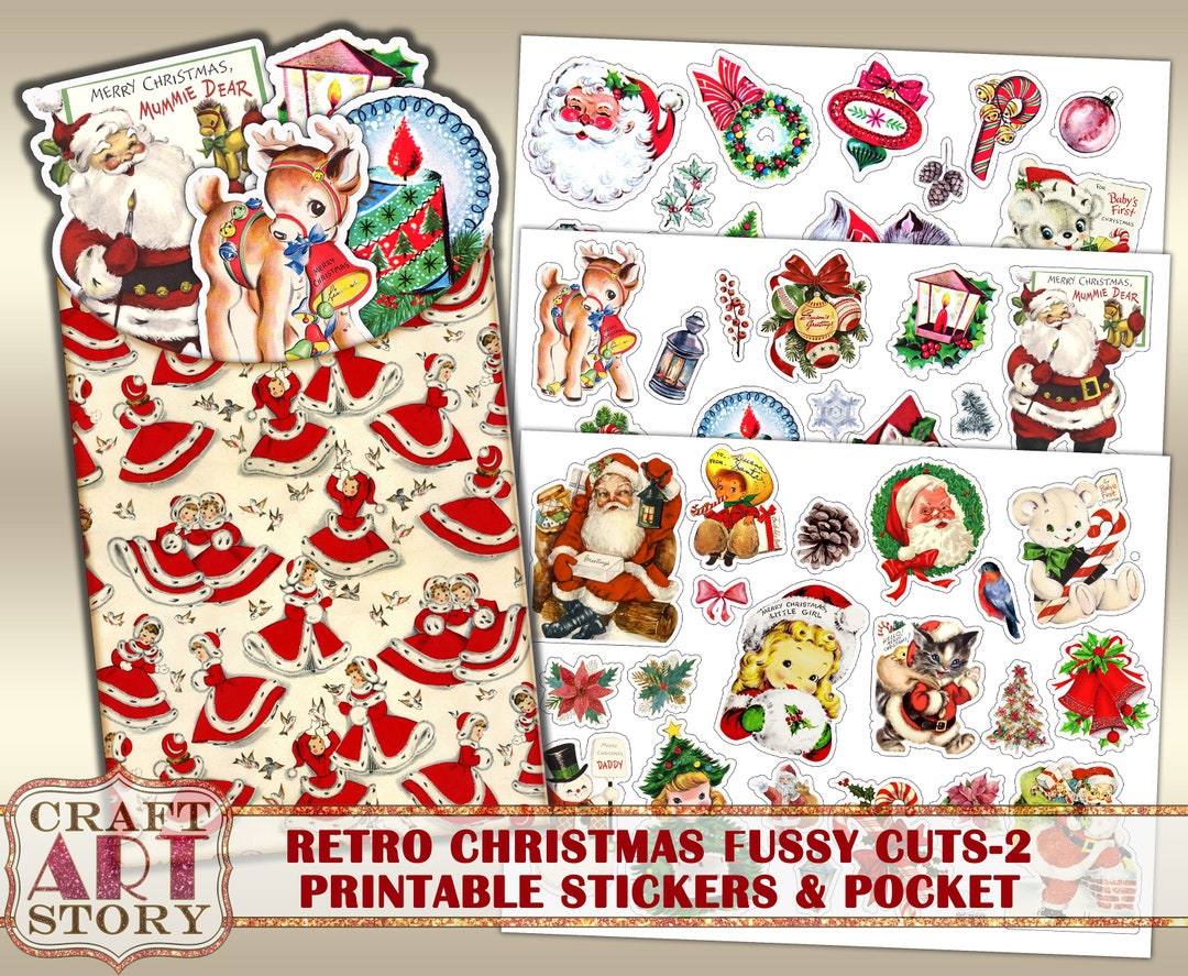 Vintage Stickers Set,fussy Cuts Printable,xmas Sheet Christmas-2 ...
