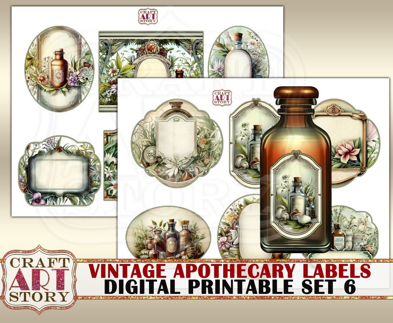 Vintage Apothecary Labels Printable Blank Set-6herbs Tags - Etsy