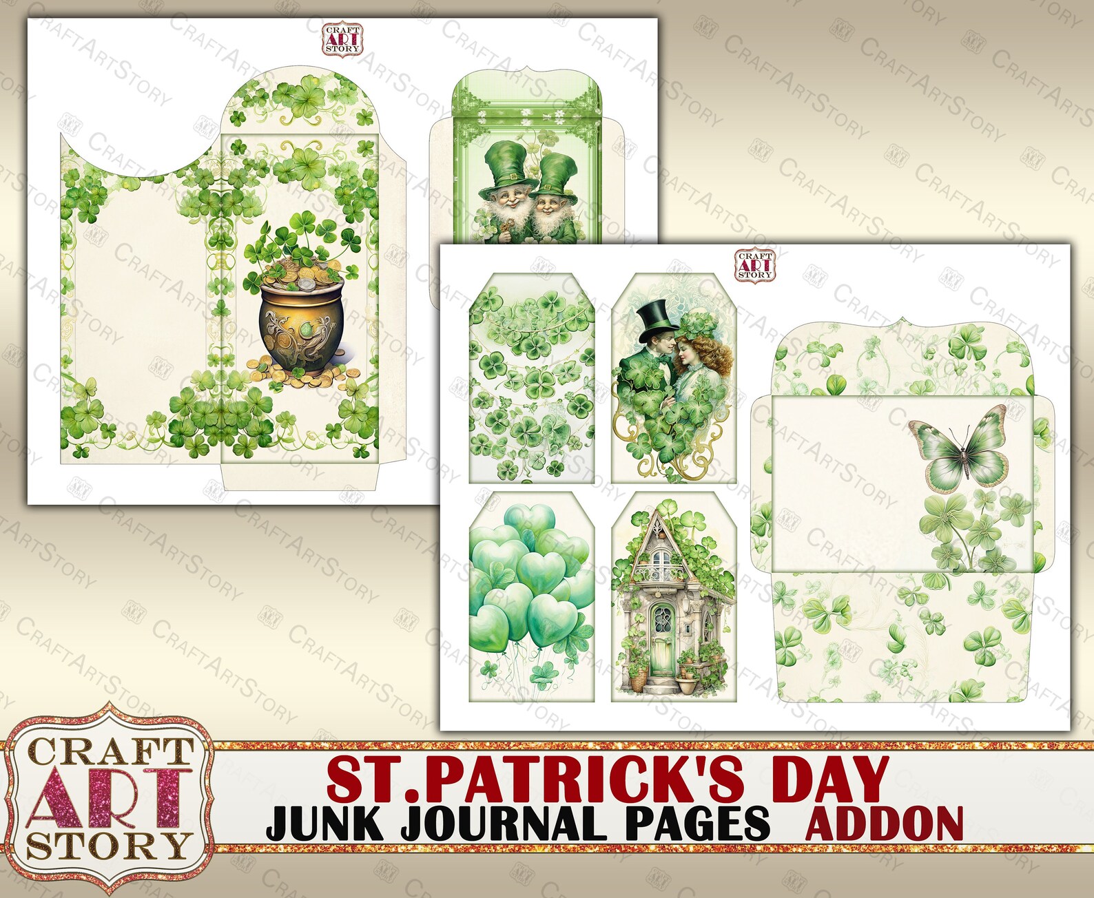 St.patricks Day Junk Journal Pages,clover Irish Printables Digital ...