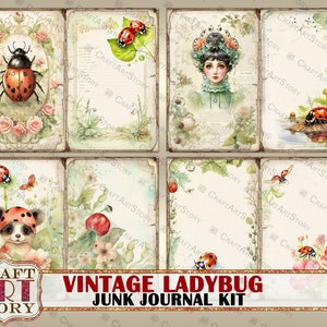 Vintage Ladybug Fantasy Junk Journal Pages, Printables Digital Papers ...