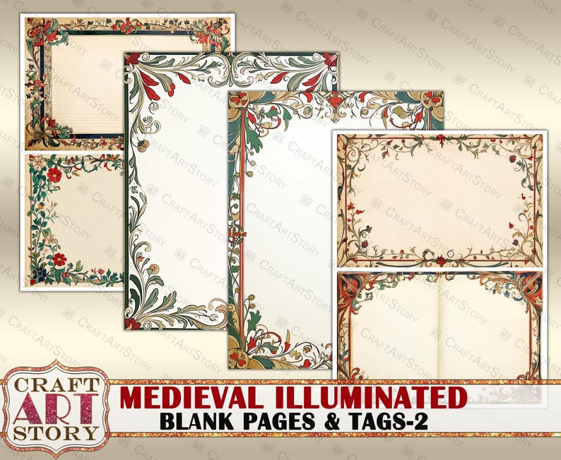 Vintage Medieval Illuminated Blank Pages & Tags-2,border,paper Journal ...