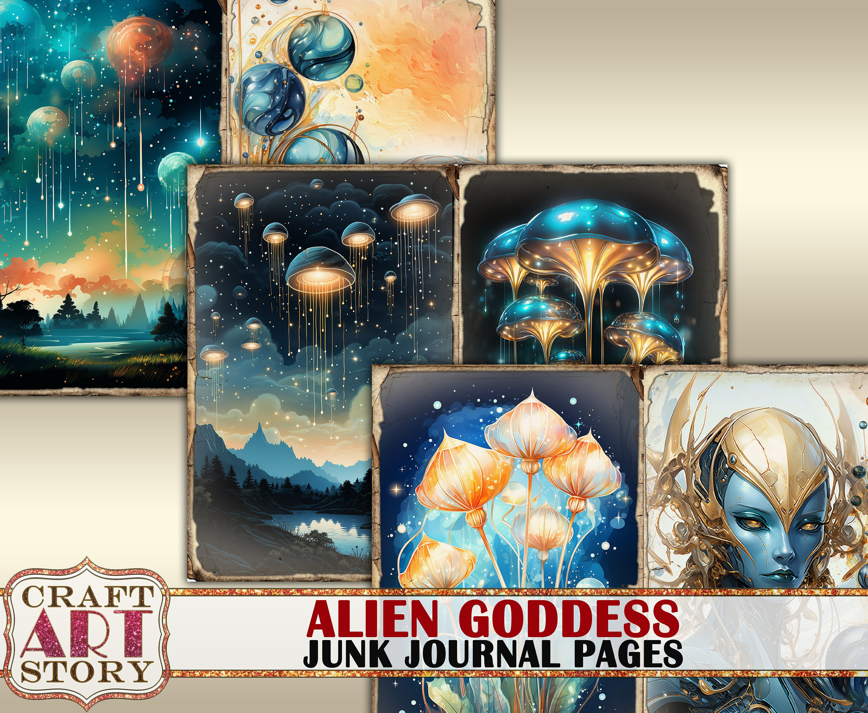 Alien Goddess Junk Journal Pagesspace Scrapbook Printables - Etsy