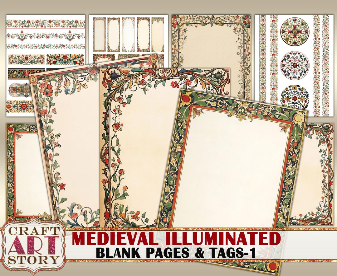 Vintage Medieval Illuminated Blank Pages & Tags-1,border,paper Journal ...