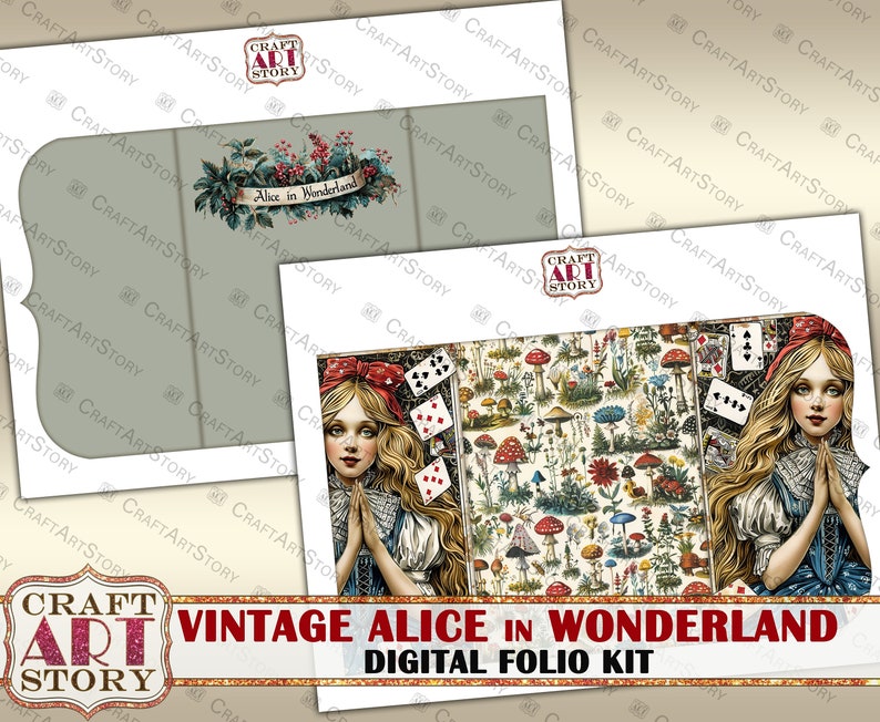 Vintage Alice Wonderland Folio Kit,fussy Cuts,cards Set Printable ...