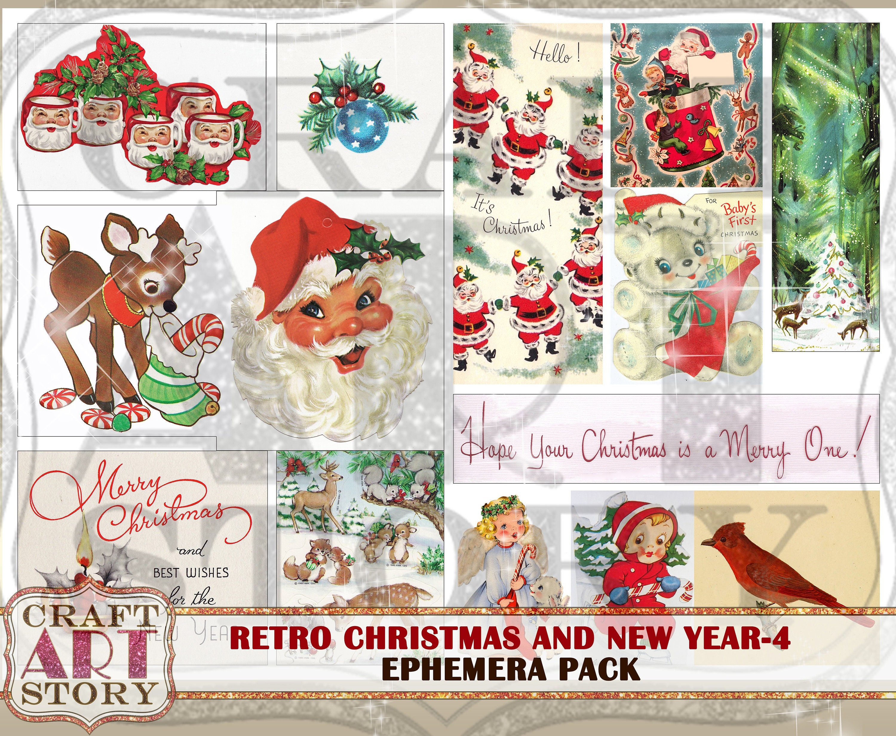 Retro Christmas Ephemera Pack-41950s Papersretro - Etsy