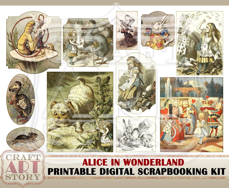 Alice in Wonderland Scrapbooking Kit,ephemera Pack,vintage Junk Journal ...