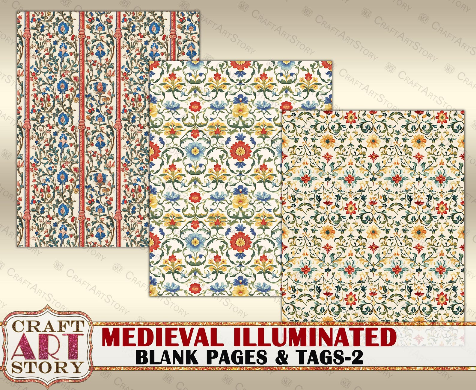 Vintage Medieval Illuminated Blank Pages & Tags-2,border,paper Journal ...