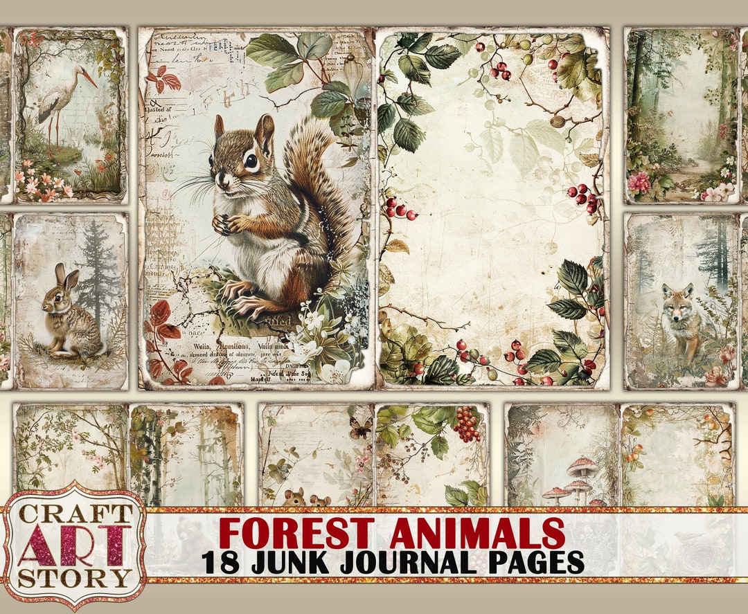 Vintage Forest Animals Grunge Junk Journal Pages,retro Scrapbook ...