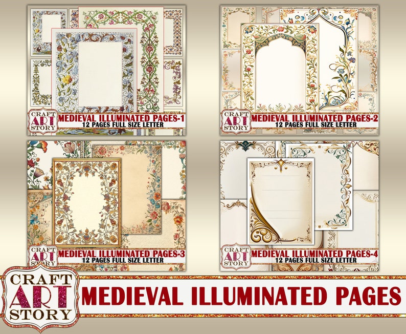 Medieval Illuminated Manuscript Journal Kit: Floral Border Pages ...