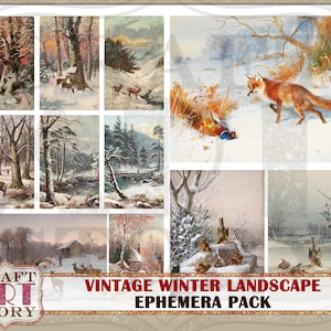 Vintage Winter Landscape Ephemera Pack,winter Wonderland Digital Paper ...