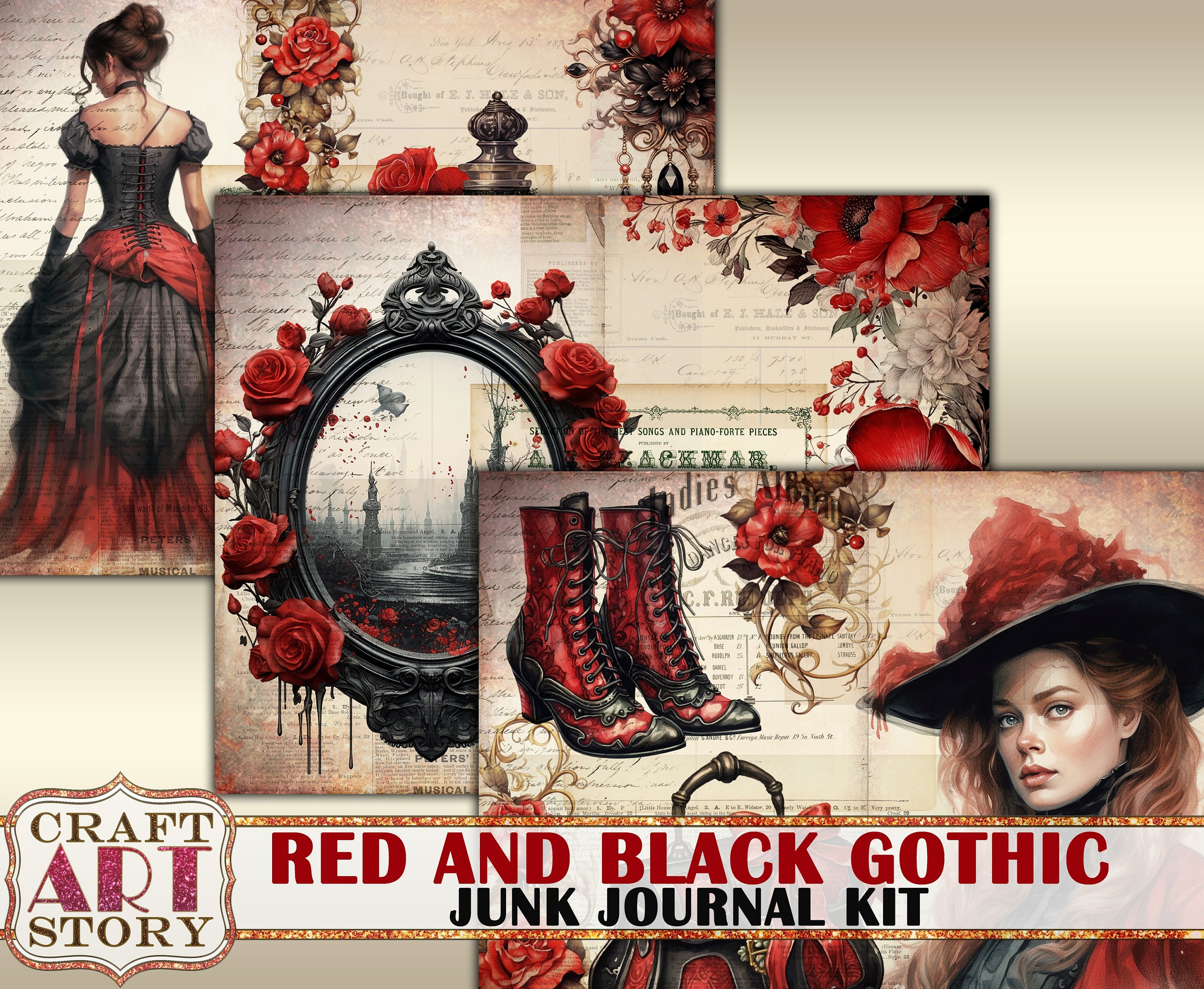 Gothic Red Black Magic Junk Journal Pagesprintables Vintage - Etsy
