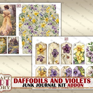 Vintage Daffodils & Violets Junk Journal Kit Addon,scrapbook Printables ...