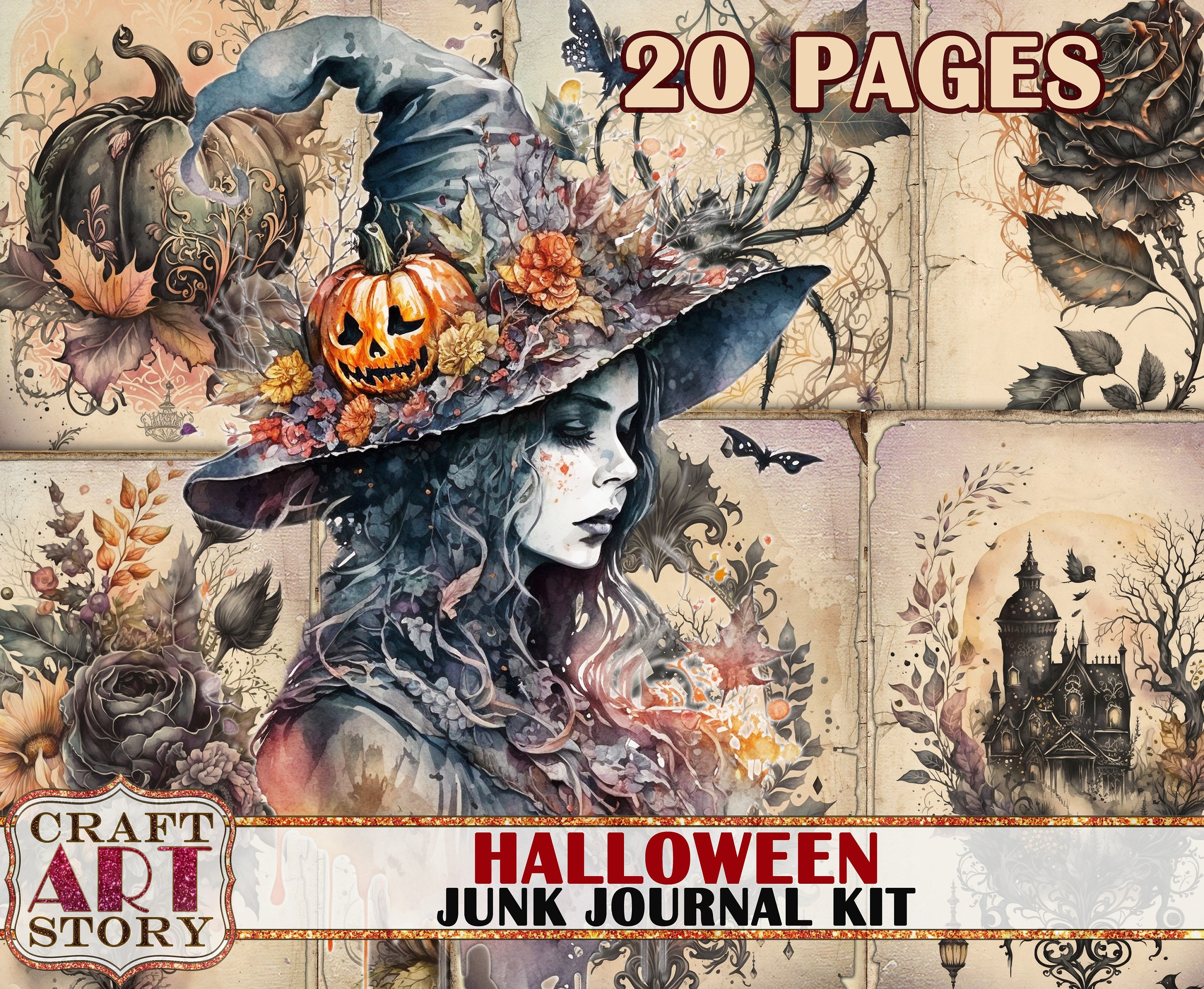 Halloween Junk Journal Pagesscrapbook Printables Digital - Etsy