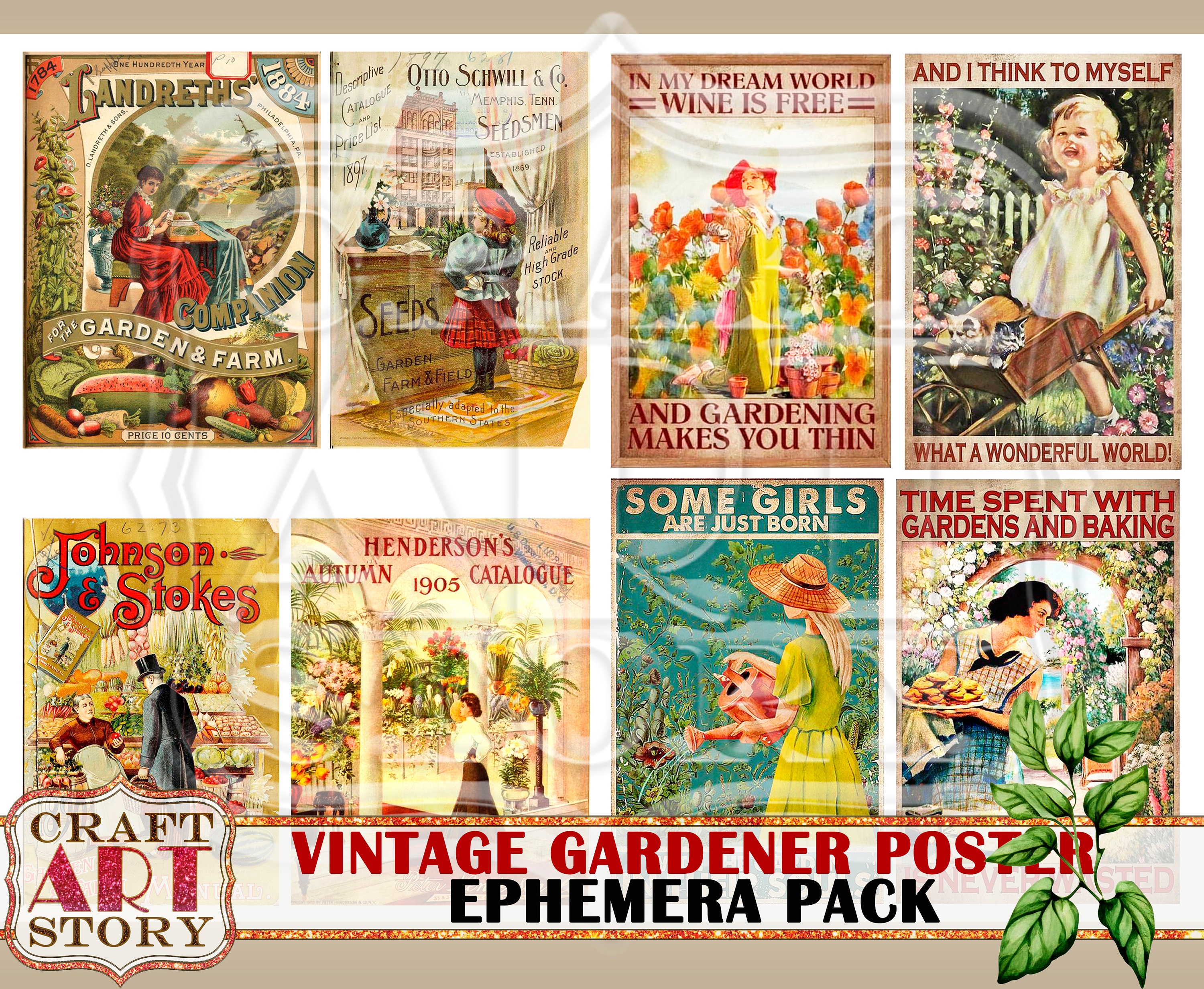 Vintage Gardener Poster Ephemera Packprintable Kit Junk - Etsy