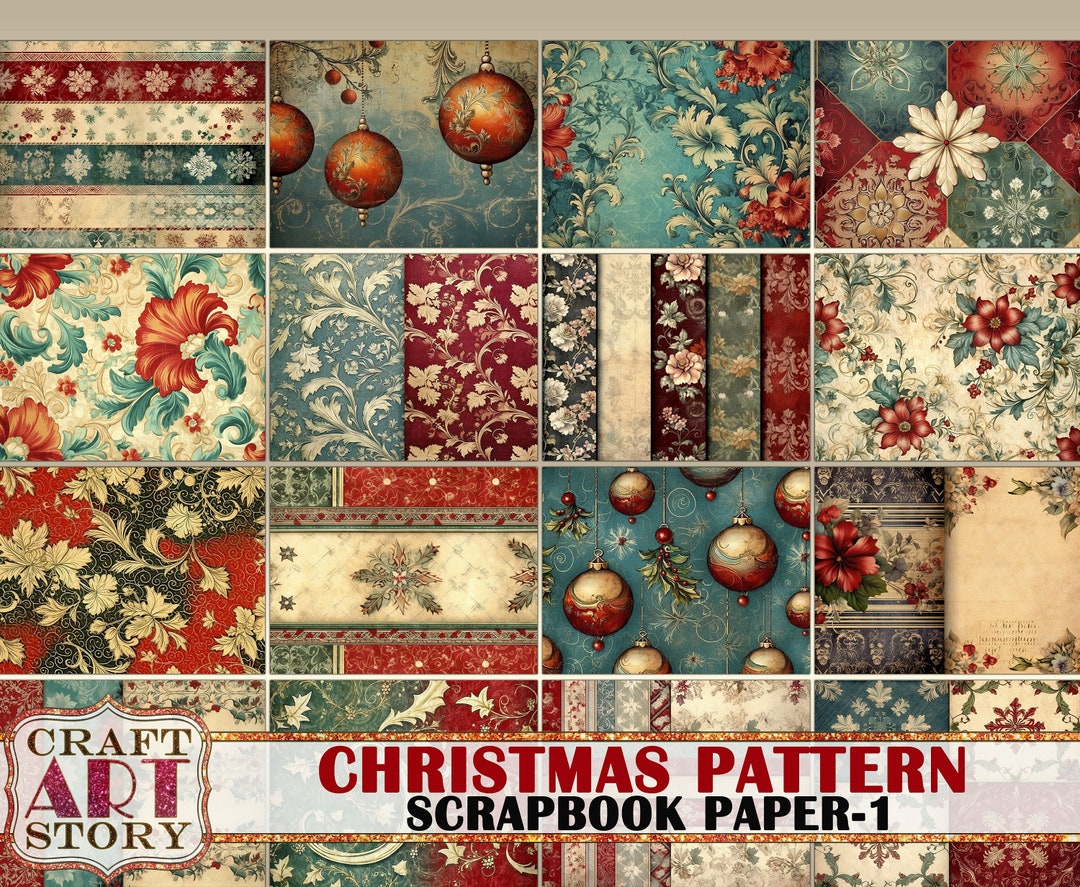 Vintage Christmas Pattern Scrapbook Paper Pack-1, Printable 16 Pages - Etsy
