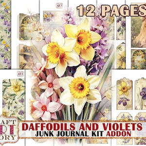 Vintage Daffodils & Violets Junk Journal Kit Addon,scrapbook Printables Digital Papers - Etsy