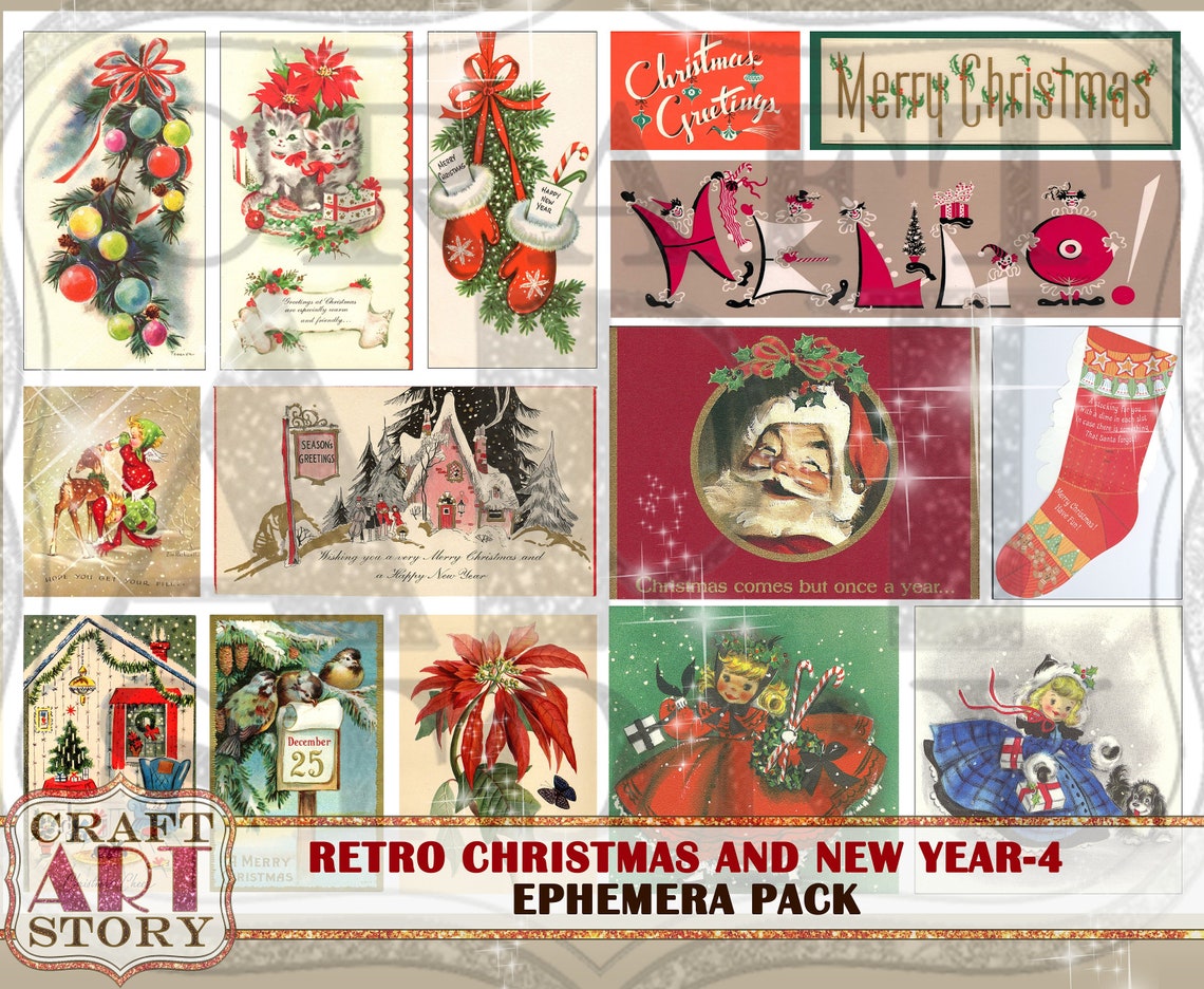 Retro Christmas Ephemera Pack-4,1950s Papers,retro Card,vintage Paper ...