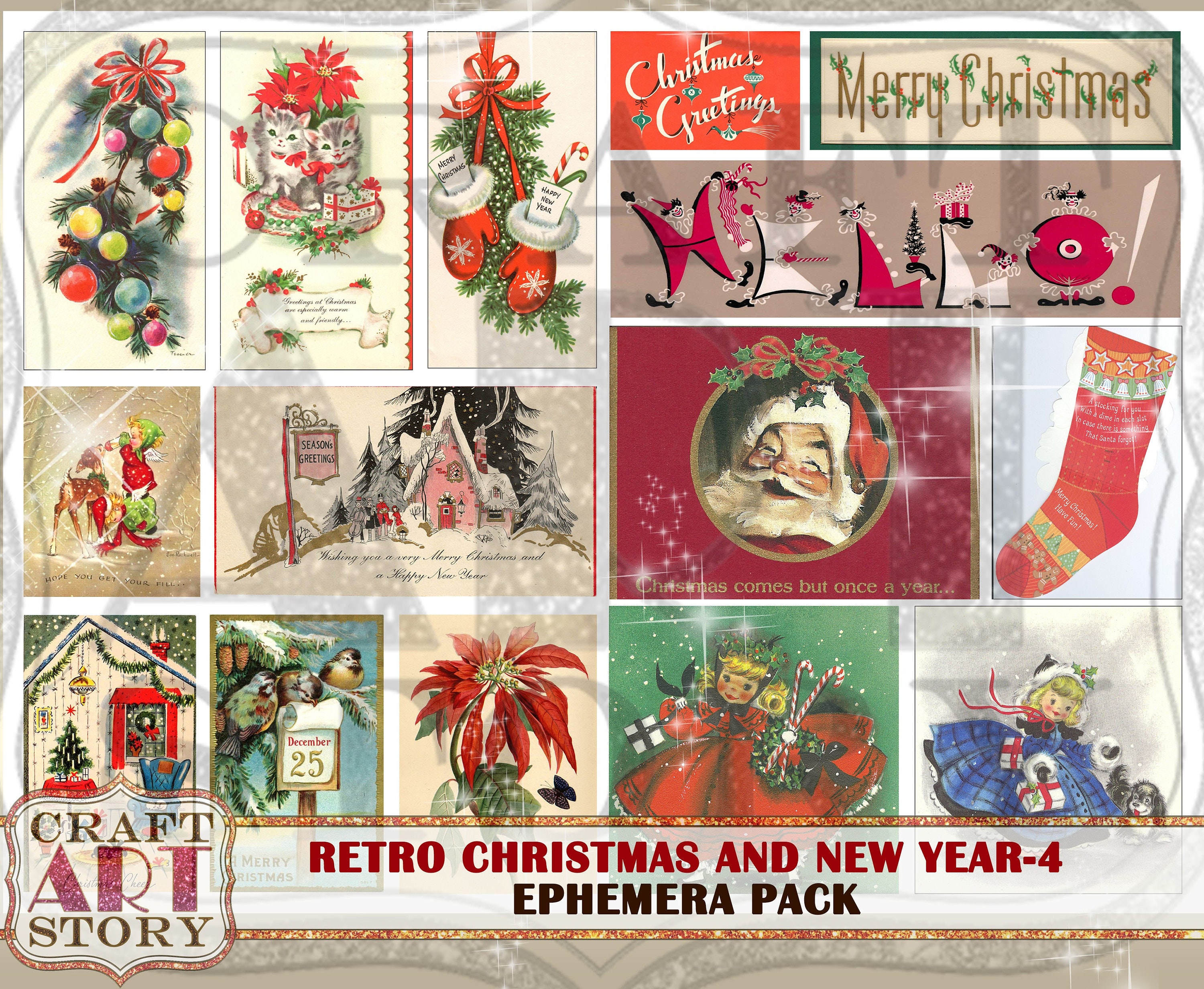 Retro Christmas Ephemera Pack-41950s Papersretro - Etsy