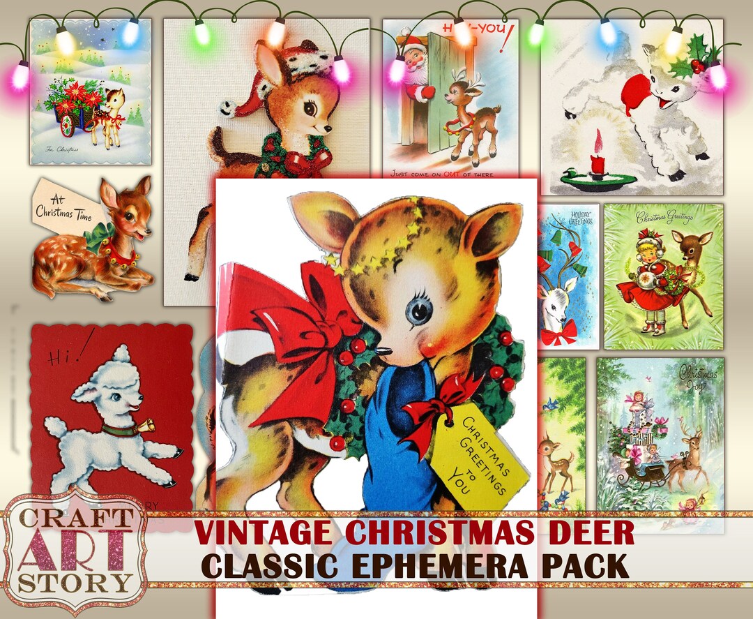 Vintage Christmas Deer Ephemera Pack,retro Card, Digital Paper Set - Etsy
