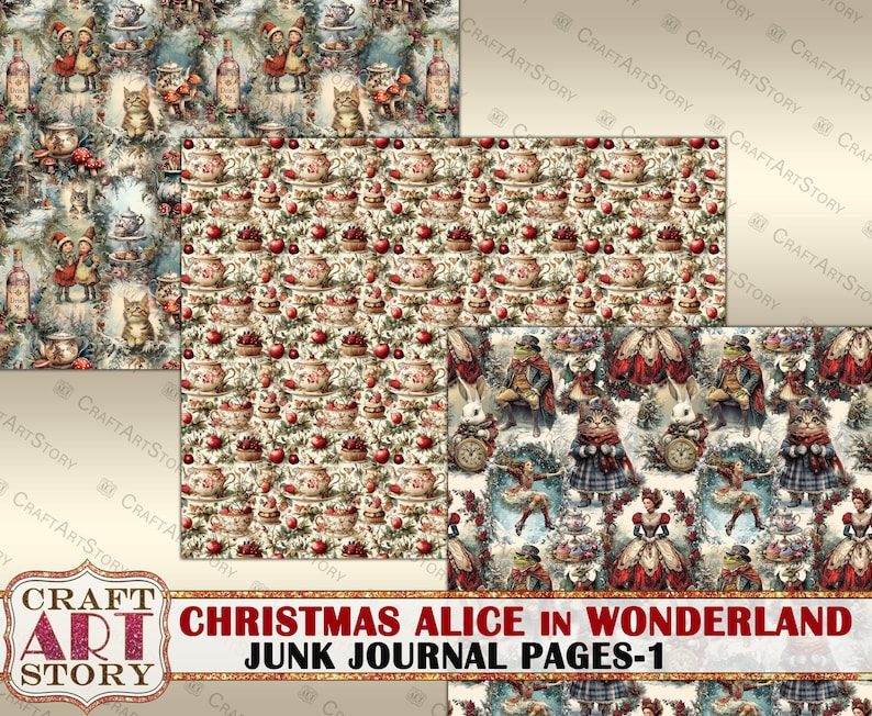 Christmas Alice Wonderland Junk Journal Pages,scrapbook Printables ...