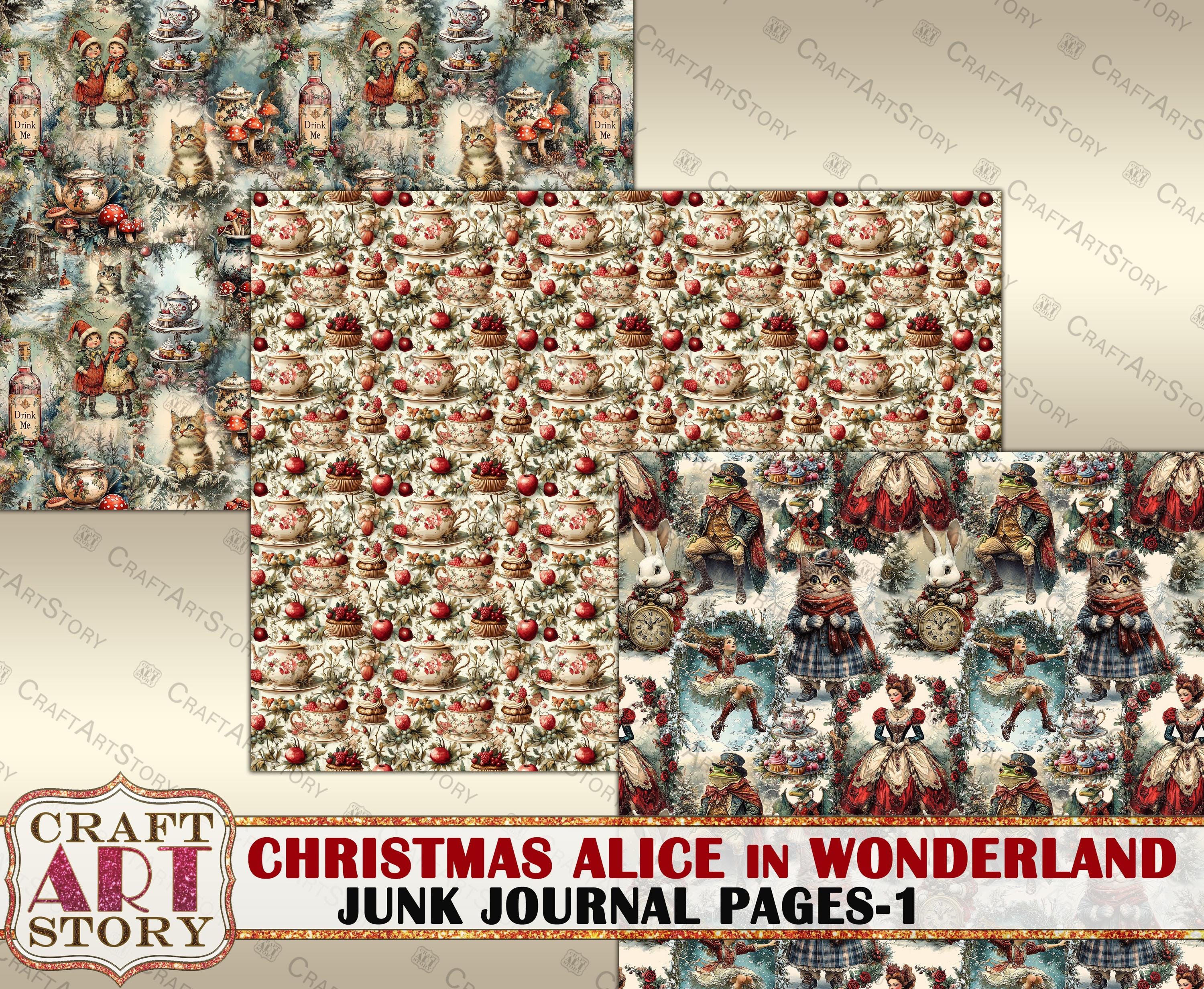 Christmas Alice Wonderland Junk Journal Pages,scrapbook Printables ...