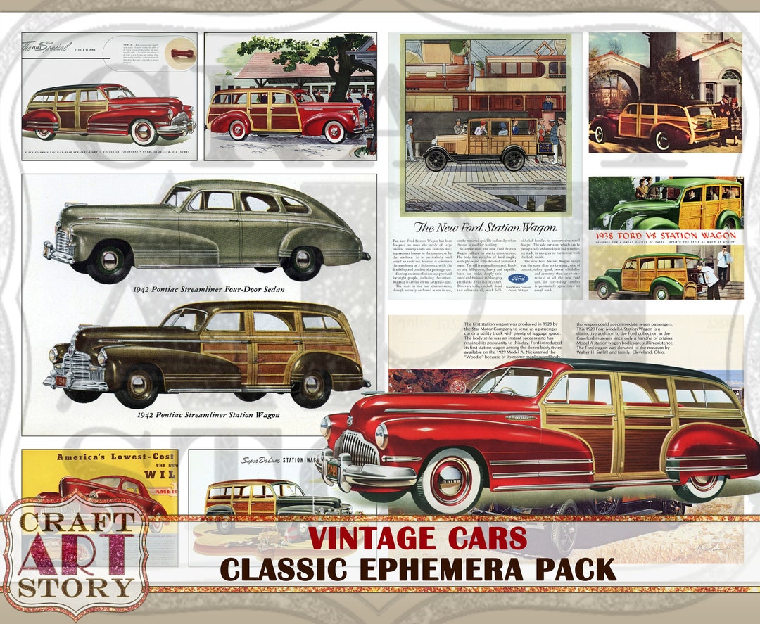 Old Cars Advertisement Ephemera Pack,antique Classic Art Printable Kit ...